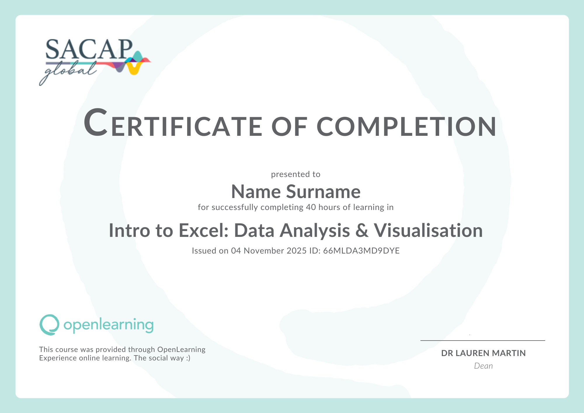 Intro To Excel: Data Anaylsis And Visualisation - SACAP Global